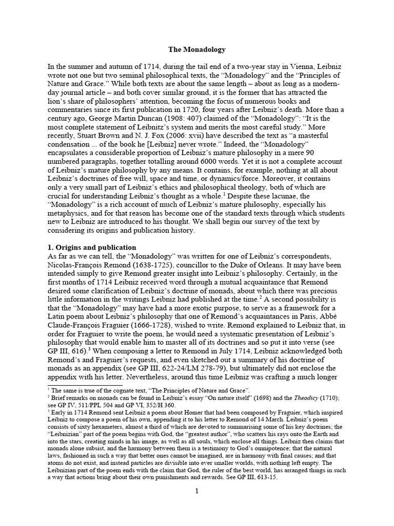Leibniz, Gottfried Wilhelm. Monadology | PDF | Gottfried Wilhelm Leibniz | Teaching Mathematics