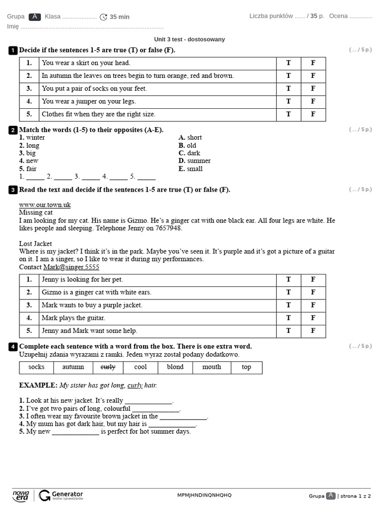 Unit 3 Test: True/False & Vocabulary | PDF | Clothing | Fashion