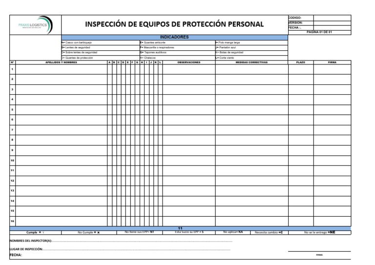 FORMATO DE INSPECCIÓN EPPS PRAXIS LOGISTICS | PDF