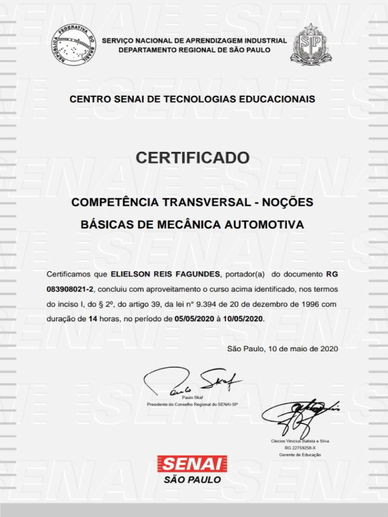 certificado senai | PDF