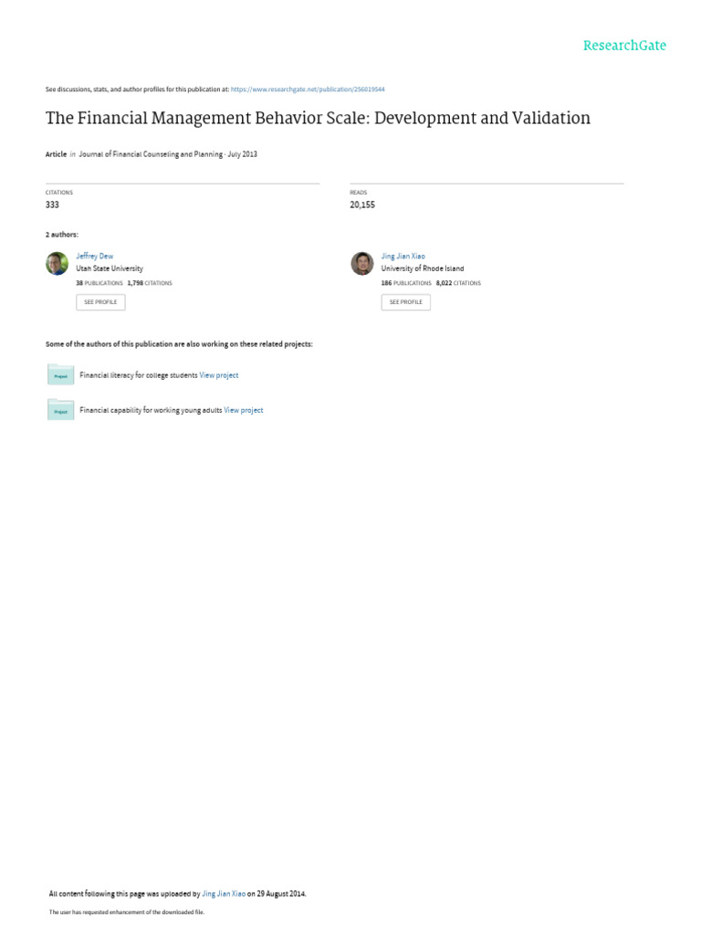 Dew 11 Jf Cp Financial Behavior Scale | PDF | Validity (Statistics ...