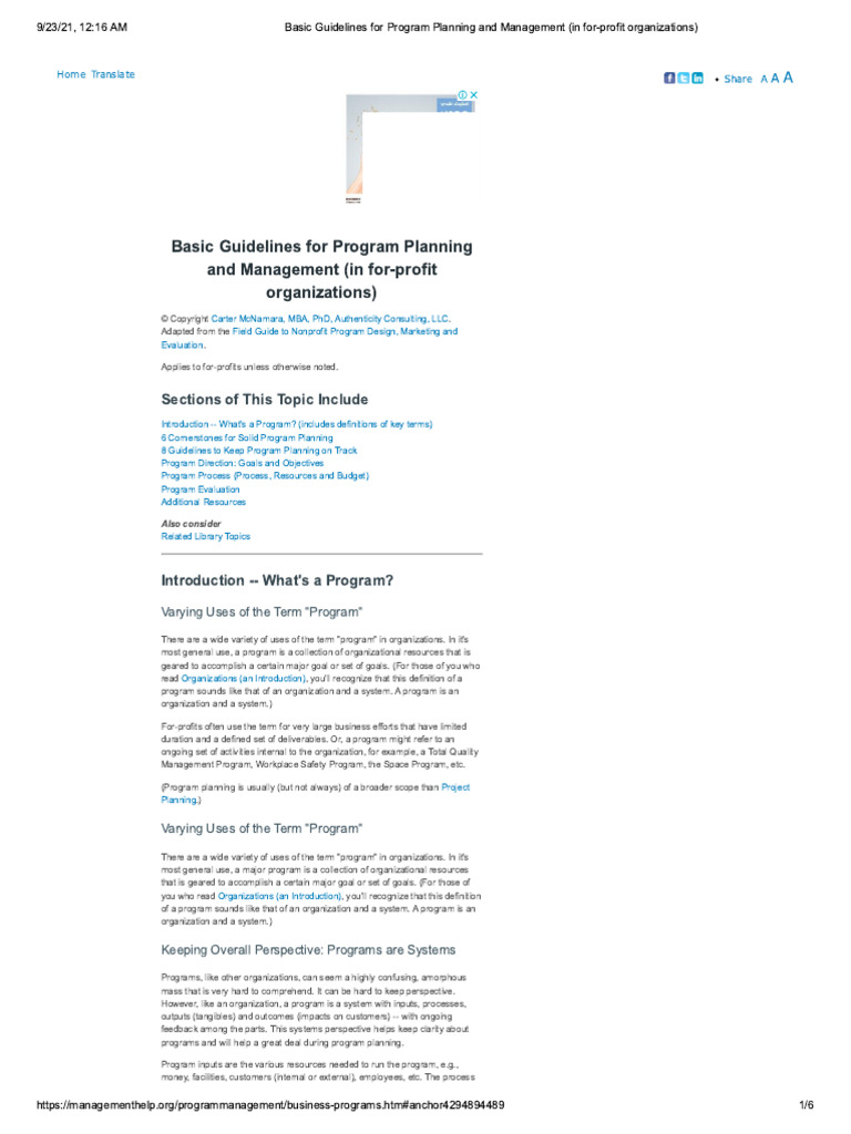 Basic Guidelines For Program Planning A.. | PDF
