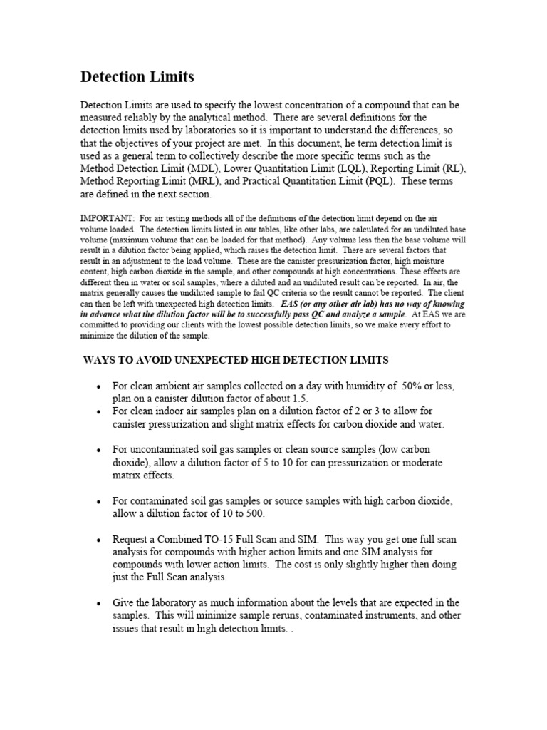 Detection Limits and Target Lists | PDF | Detection Limit | Metrology