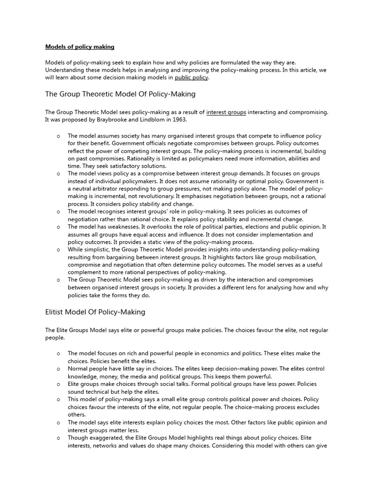 Models of Policy Making | PDF | Policy | Institution