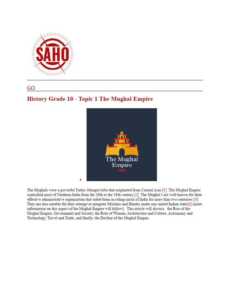GR10 Mughal Empire - Notes | PDF | Mughal Empire