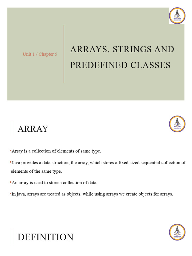 Unit 1 Chapter 5 Arrays Strings Predefined Classes Pdf String Computer Science Data Type