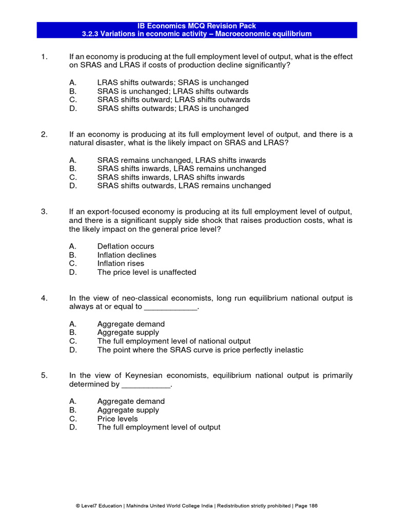 IB Economics MCQs on Macroeconomic Equilibrium | PDF | Economic Growth ...