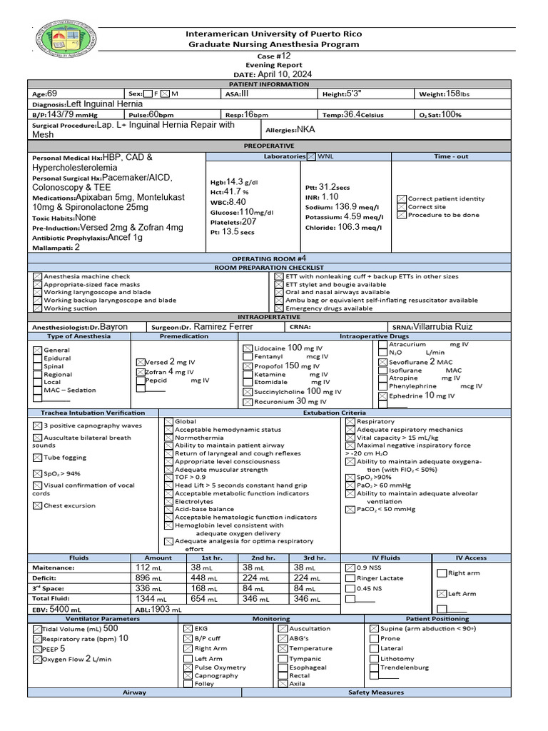 Weekly Report #12 | PDF | Anesthesia | Clinical Medicine
