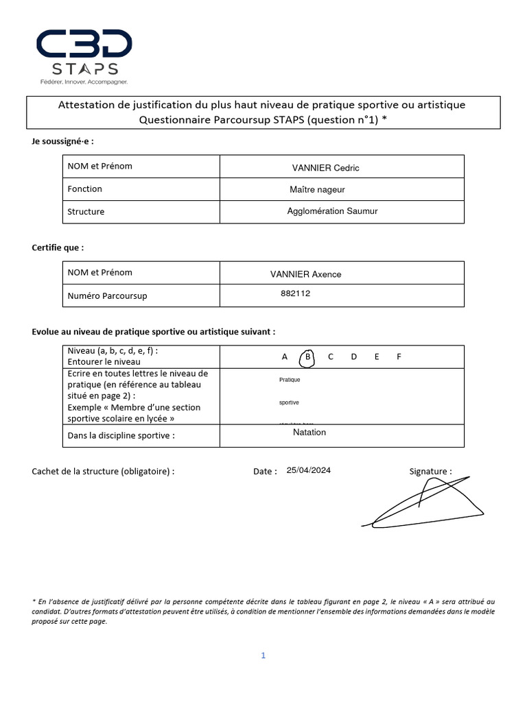 Justificatif Staps 1 | PDF | Des sports