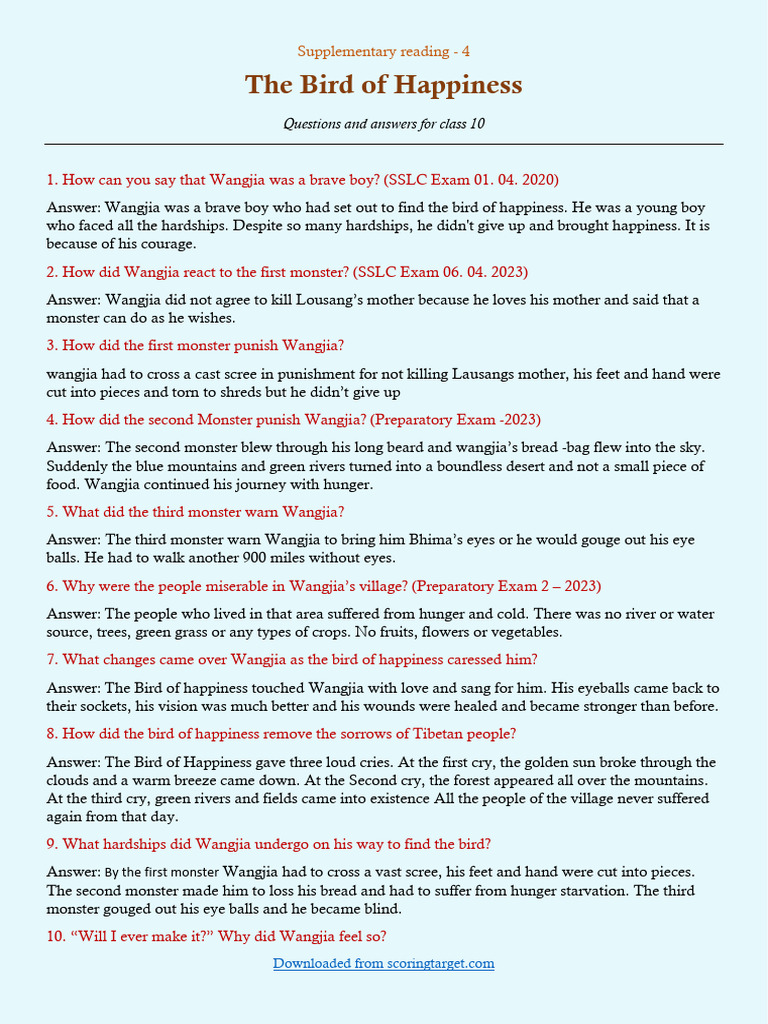 The Bird of Happiness Questions and Answers | PDF