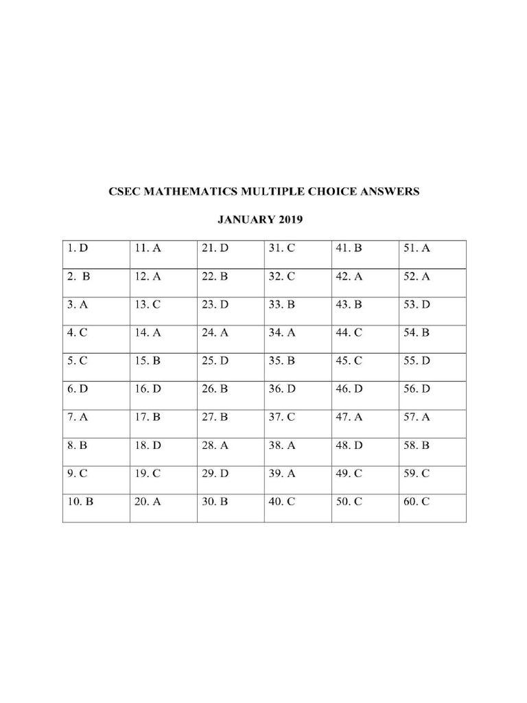 CSEC Answers P1 January 2019 | PDF