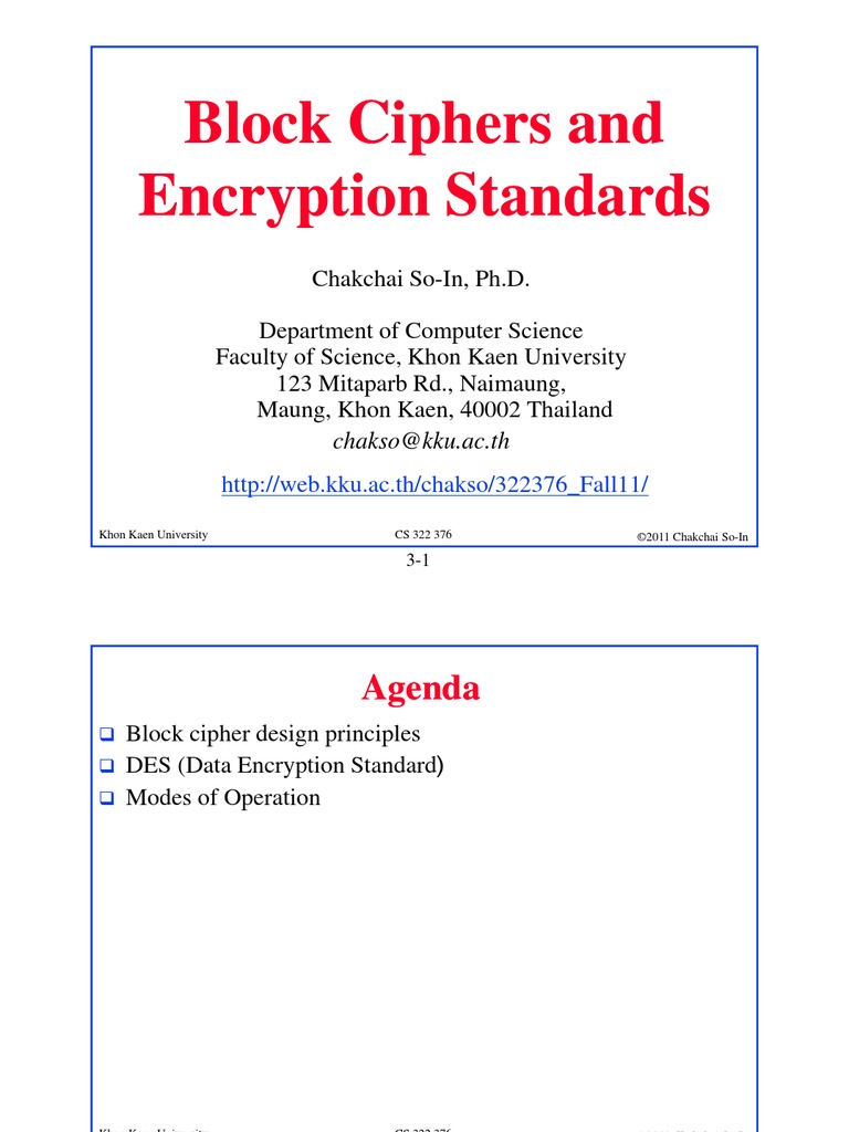 Block Ciphers and Block Ciphers and Encryption Standards Encryption Standards | PDF | Cipher ...