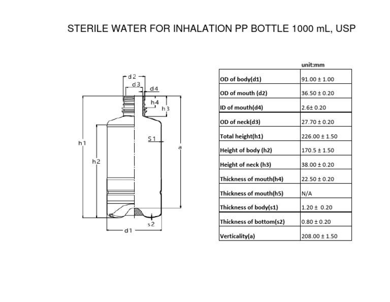 Sterile Water Inhalation Bottle Specs | PDF