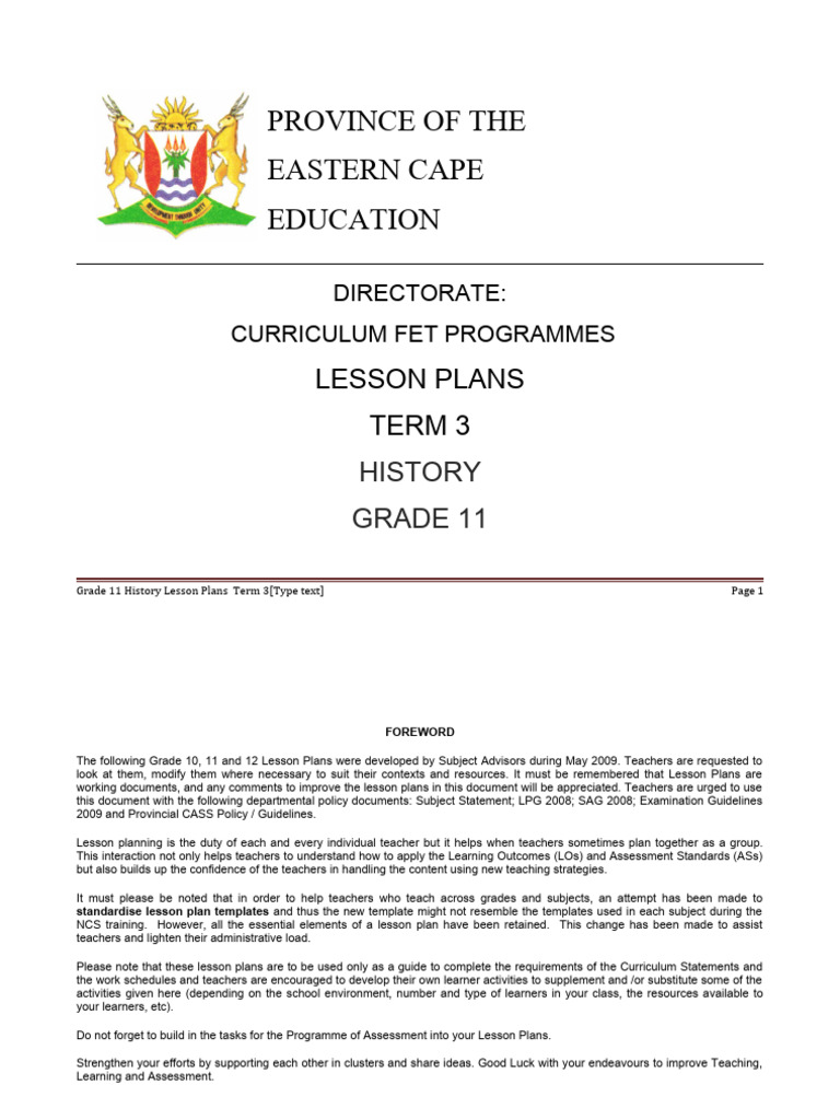 Lesson Plan-Term 3 Grade11 A | PDF | Lesson Plan | Pan Africanism