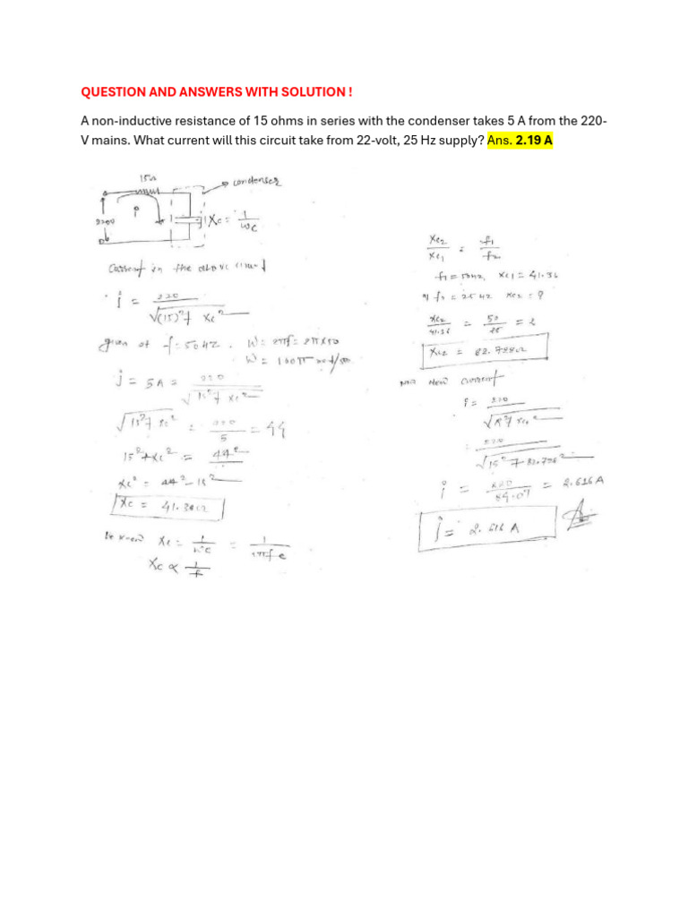 Question and Answers With Solution | PDF | Electrical Impedance | Inductor