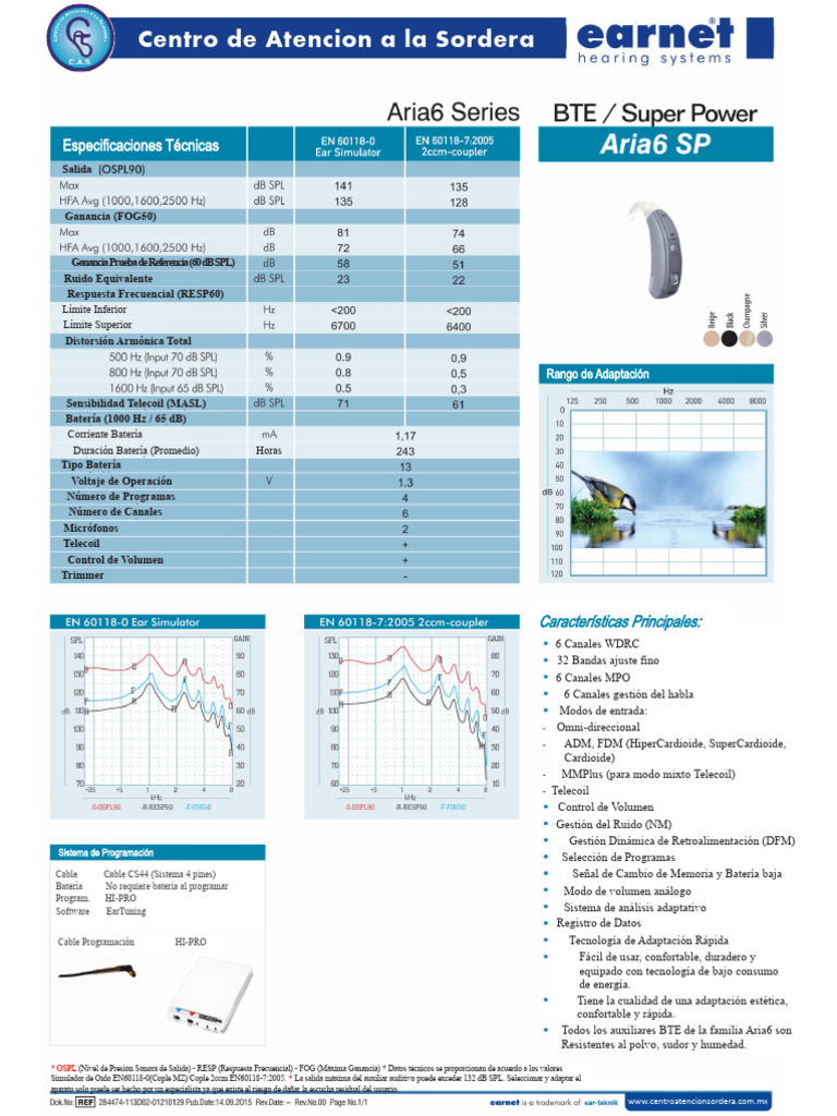 especificacion tecnica ARIA 6 SP | PDF | Audífono | Micrófono