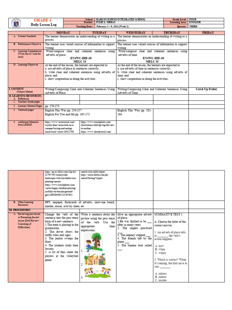 English 4 Q3 Week 2 DLL - Edited | PDF | Adverb | Verb