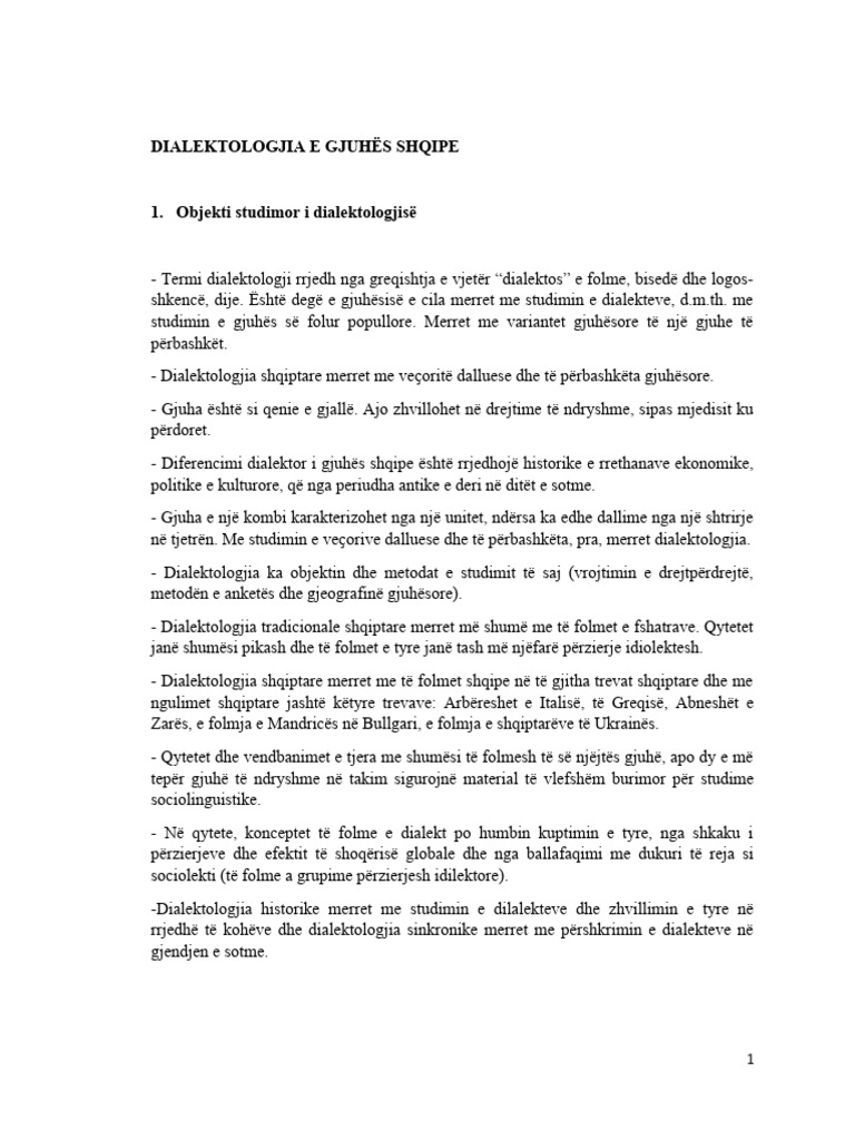 Dialektologjia e Gjuhës Shqipe 2021 2022 | PDF