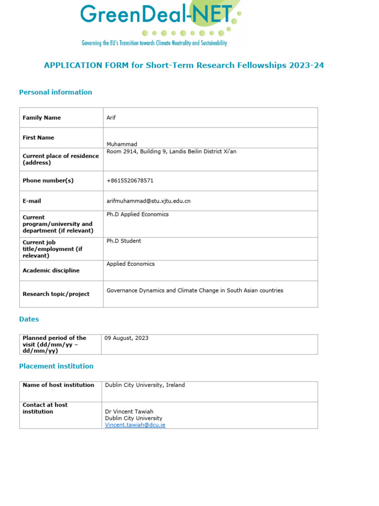 Short-Term Research Fellowship Application 2023-24 | PDF | Governance | Expert