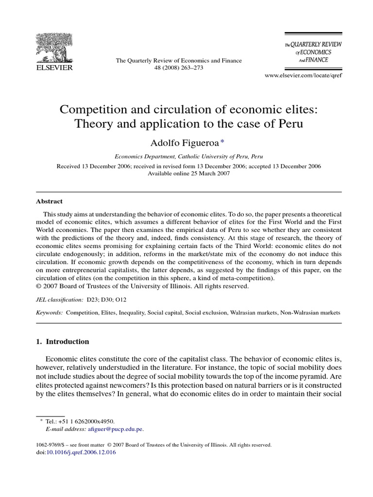 Competition and Circulation of Economic Elites | PDF | Monopoly ...