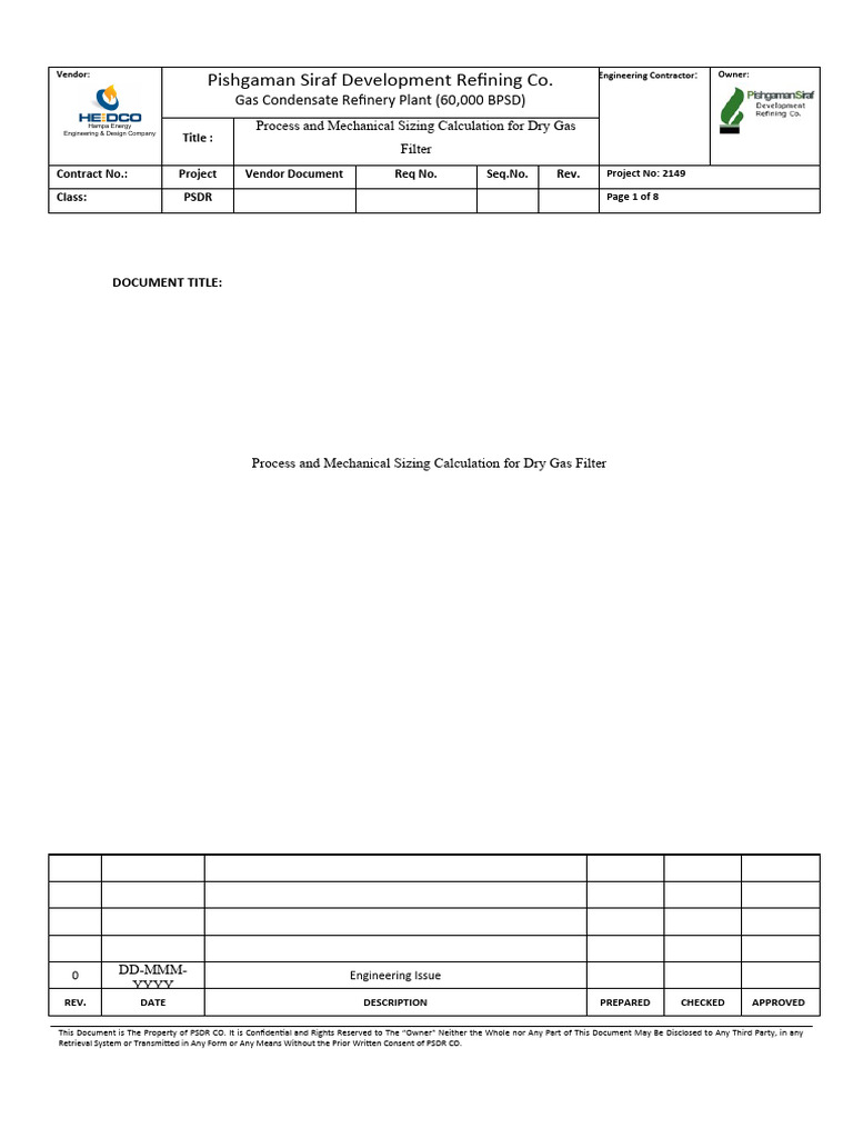 Dry Gas Filter Sizing Calculations | PDF | Filtration | Oil Refinery