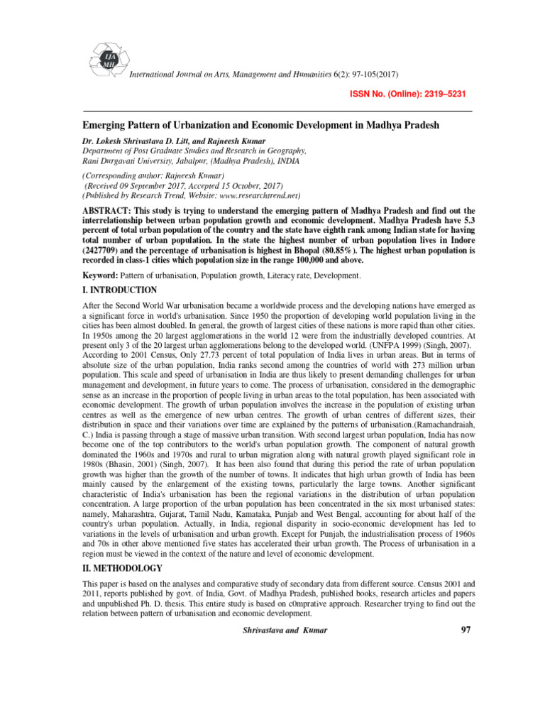 Emerging Pattern of Urbanization and Economic Development in Madhya ...