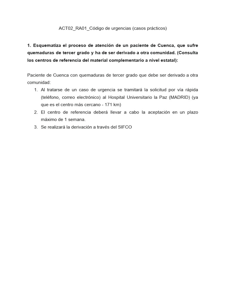 ACT02 - RA01 - Código de Urgencias (Casos Prácticos) | PDF | Derecho