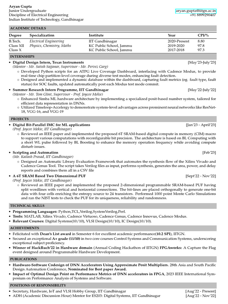 Aryan Gupta Resume | PDF | Logic Synthesis | Field Programmable Gate Array