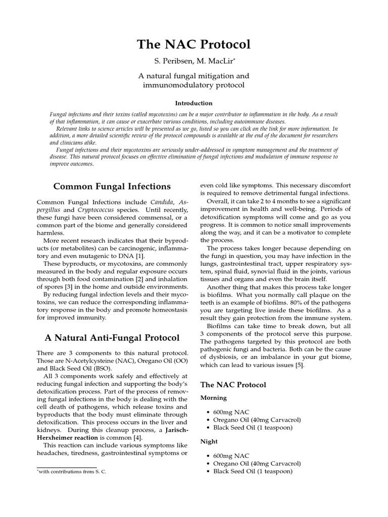 NAC Protocol Printable | PDF | Reactive Oxygen Species | Candidiasis