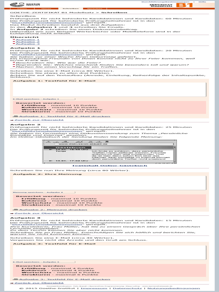Goethe-Zertifikat b1 Modellsatz - Schreiben | PDF