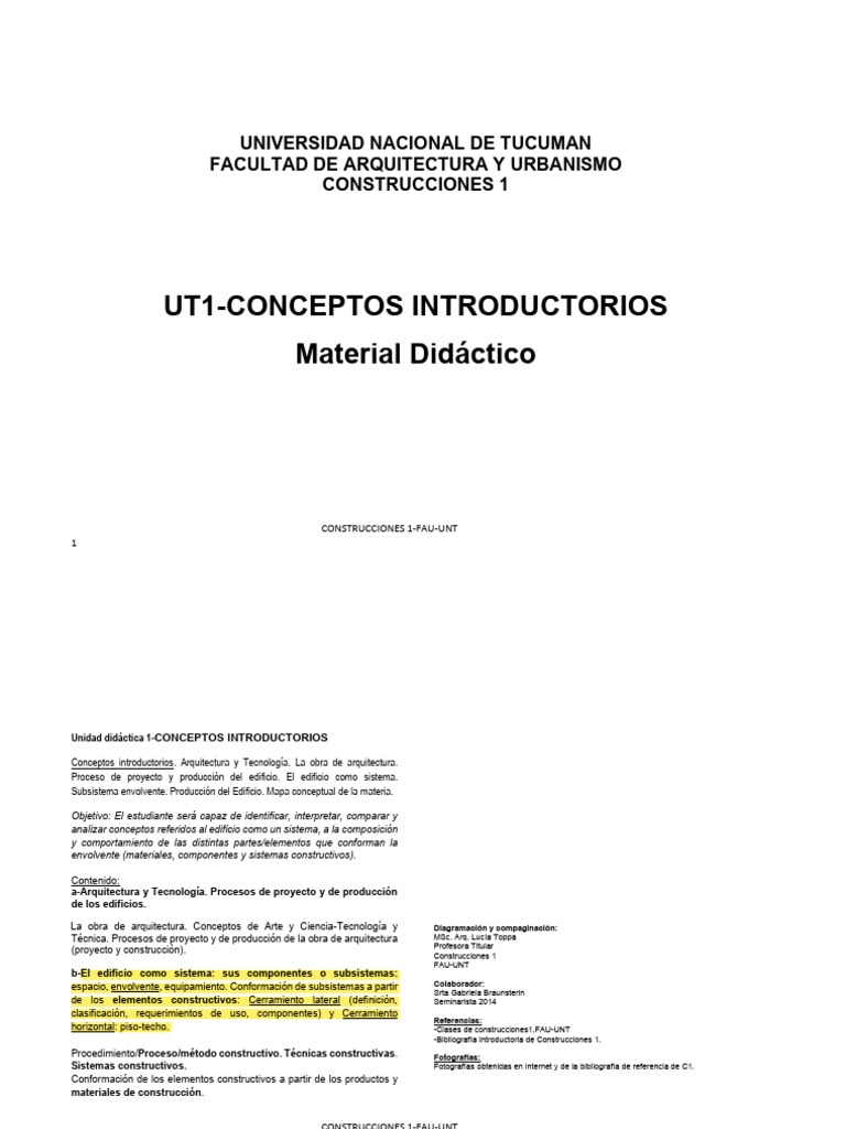 1-MATERIAL DIDACTICO-UT1-Conceptos Introductorios | PDF | Hormigón | Materiales de construcción