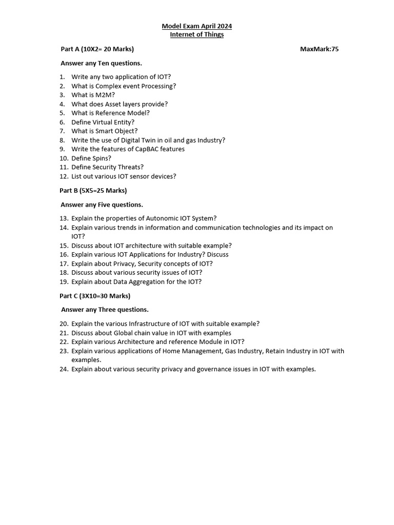 Internet of Things Model Exam April 2024 | PDF | Art