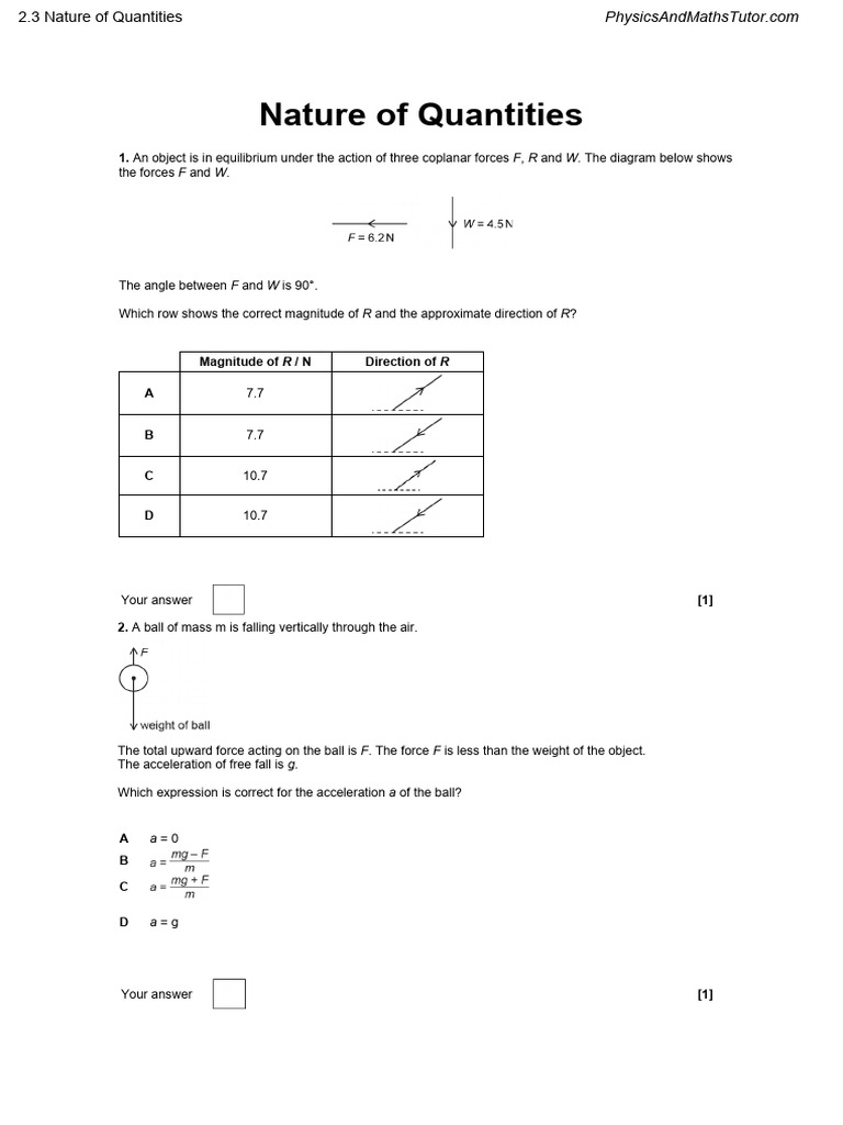 2.3 Nature of Quantities QP | PDF | Force | Acceleration