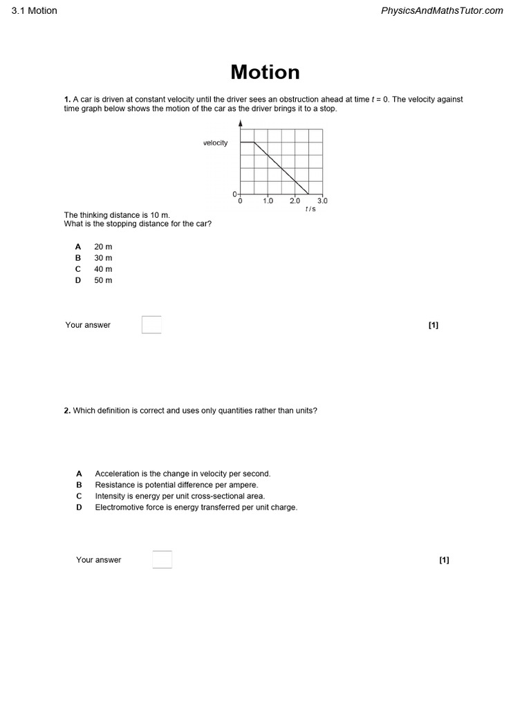 3 1 Motion Qp Pdf Acceleration Force