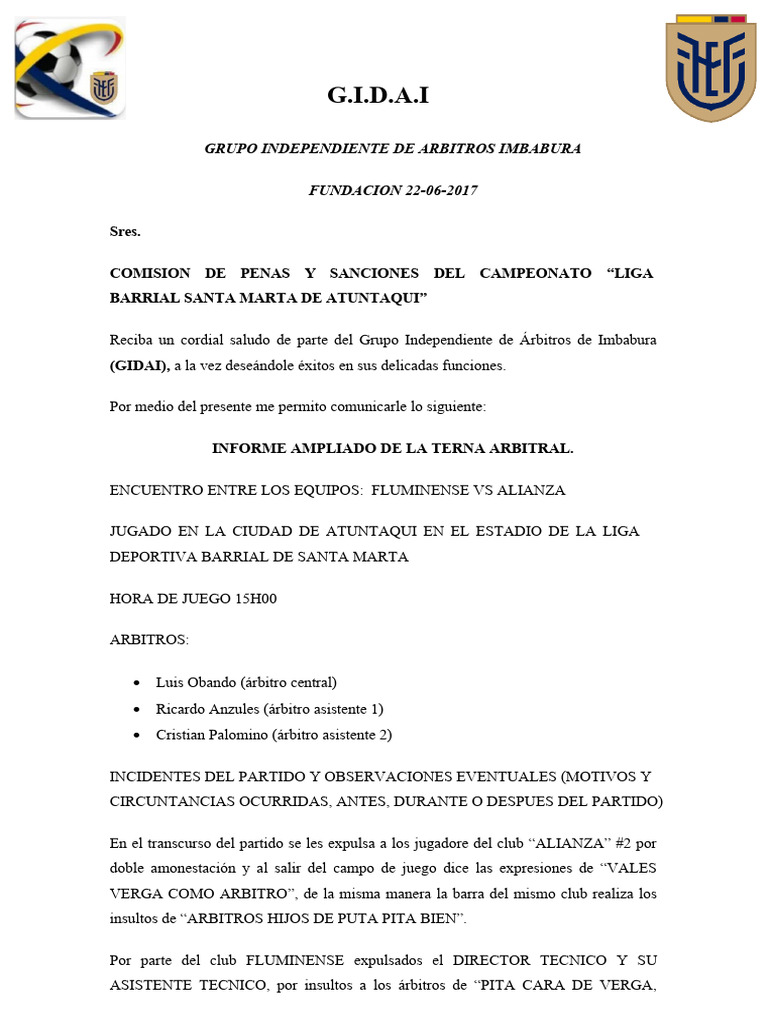 Informe Arbitral Gidai-Cristal VS 4 de Octubre | PDF