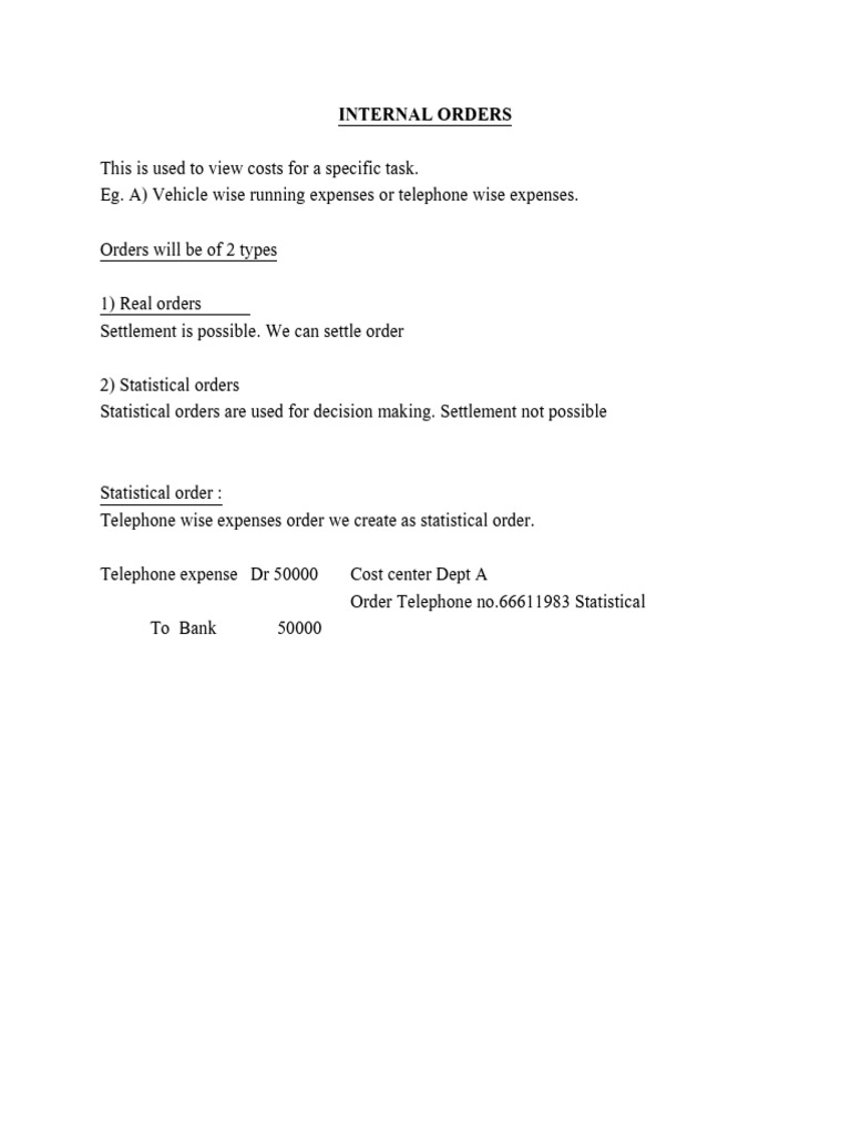 Internal Orders Statistical Orders | PDF | Software | Computing