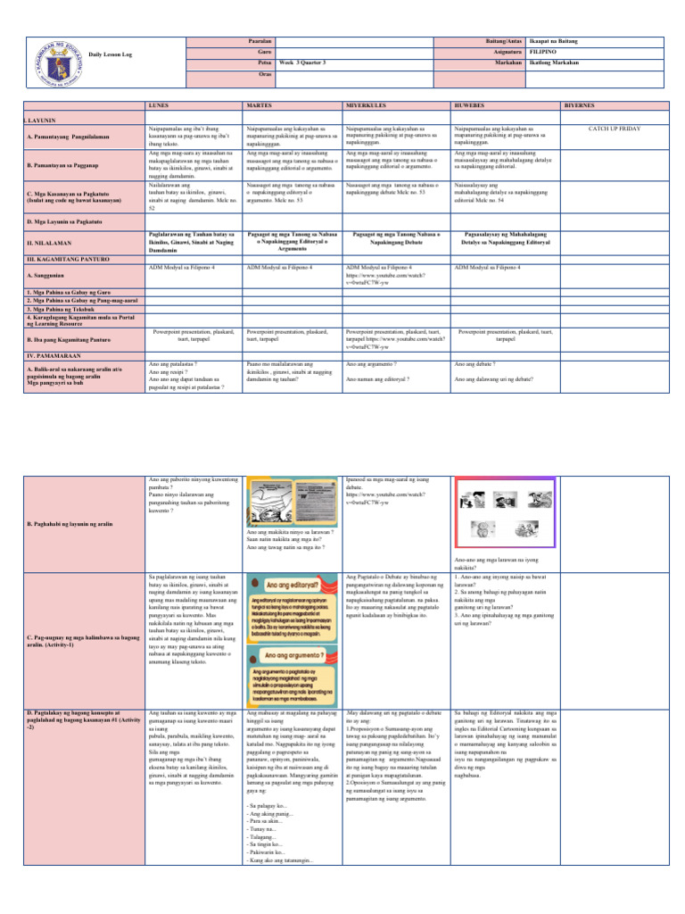 Filipino 4 - Q3 - W 3 DLL | PDF