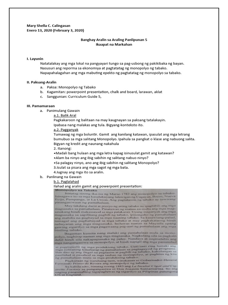 Lesson Plan in Ap5 Q4 | PDF