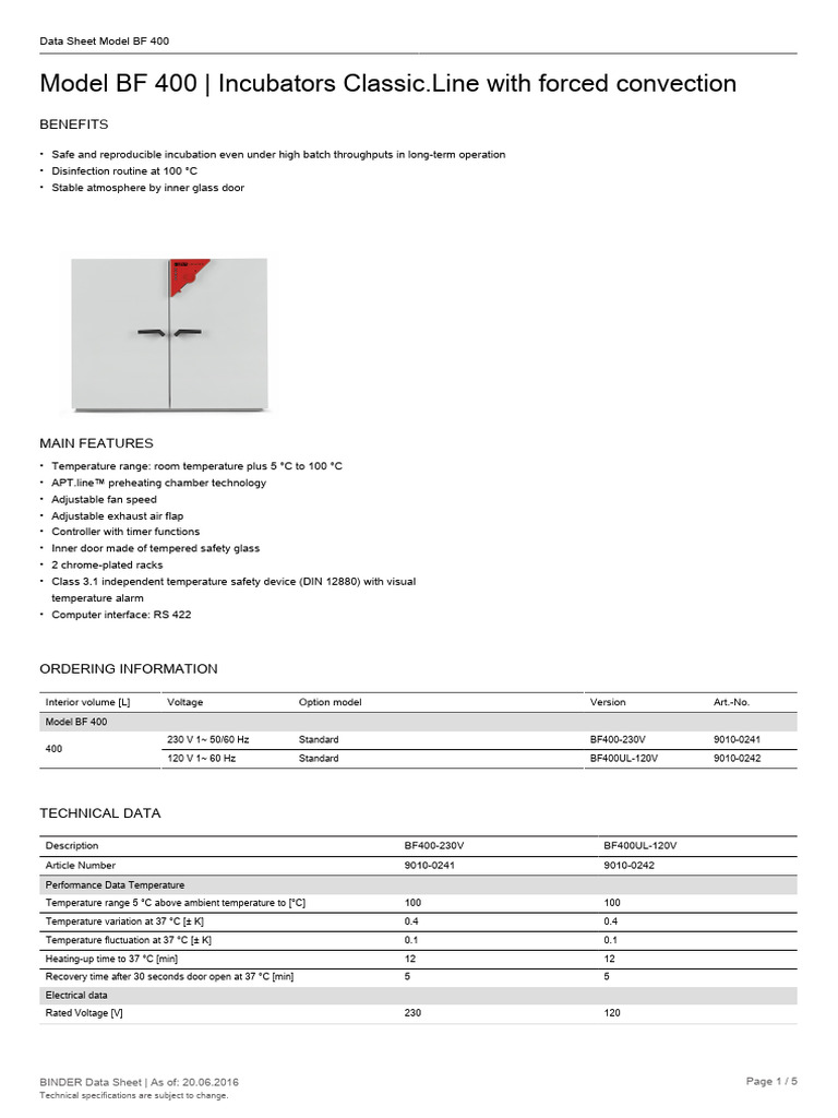 Data Sheet Model BF 400 en | PDF | Verification And Validation ...