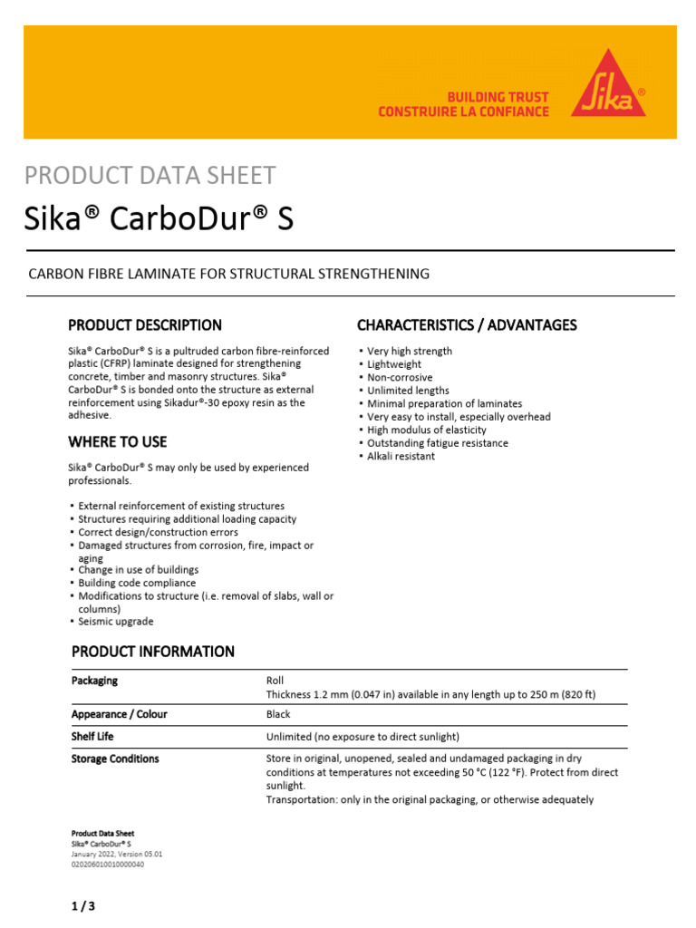 sika-carbodur-s | PDF | Strength Of Materials | Concrete