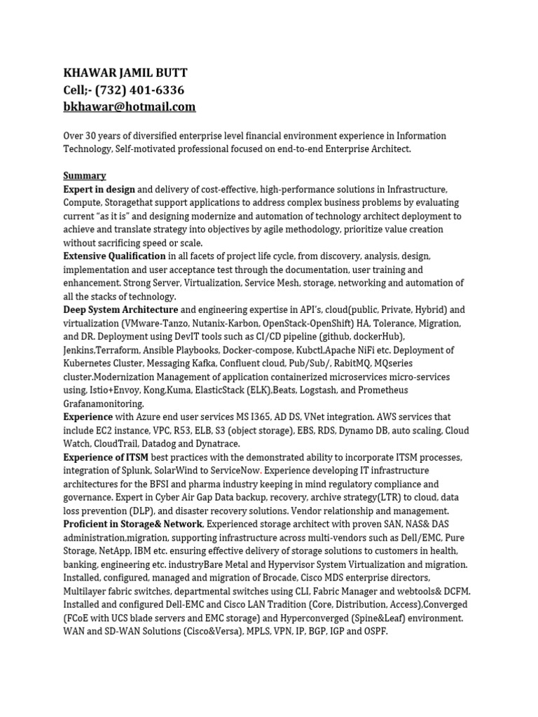 KHAWAR JAMIL BUTT Resume Enterprise Architect | PDF | Cloud Computing | Databases