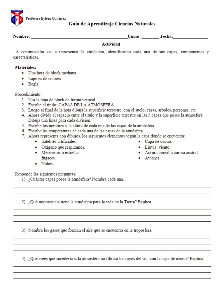 Capas de la Atmósfera: Guía Educativa | PDF | Atmósfera | Atmósfera de ...