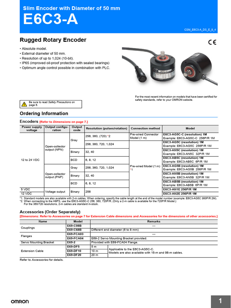 E6c3-A Slim Encoder With Diameter of 50 MM Datasheet en | PDF ...