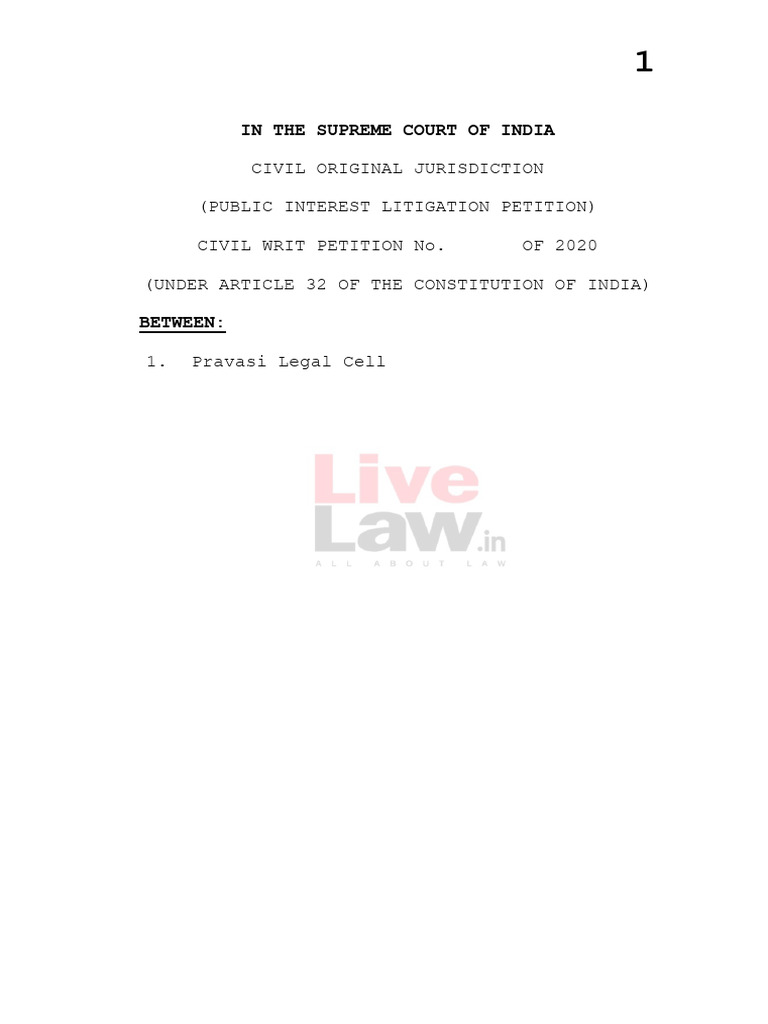WP Under Section 32 - PIL Format From Live Law | PDF | Migrant Worker ...