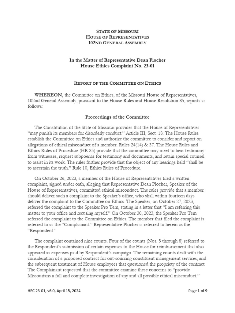 Missouri Ethics Complaint Report 2024 | PDF | United States House Of ...