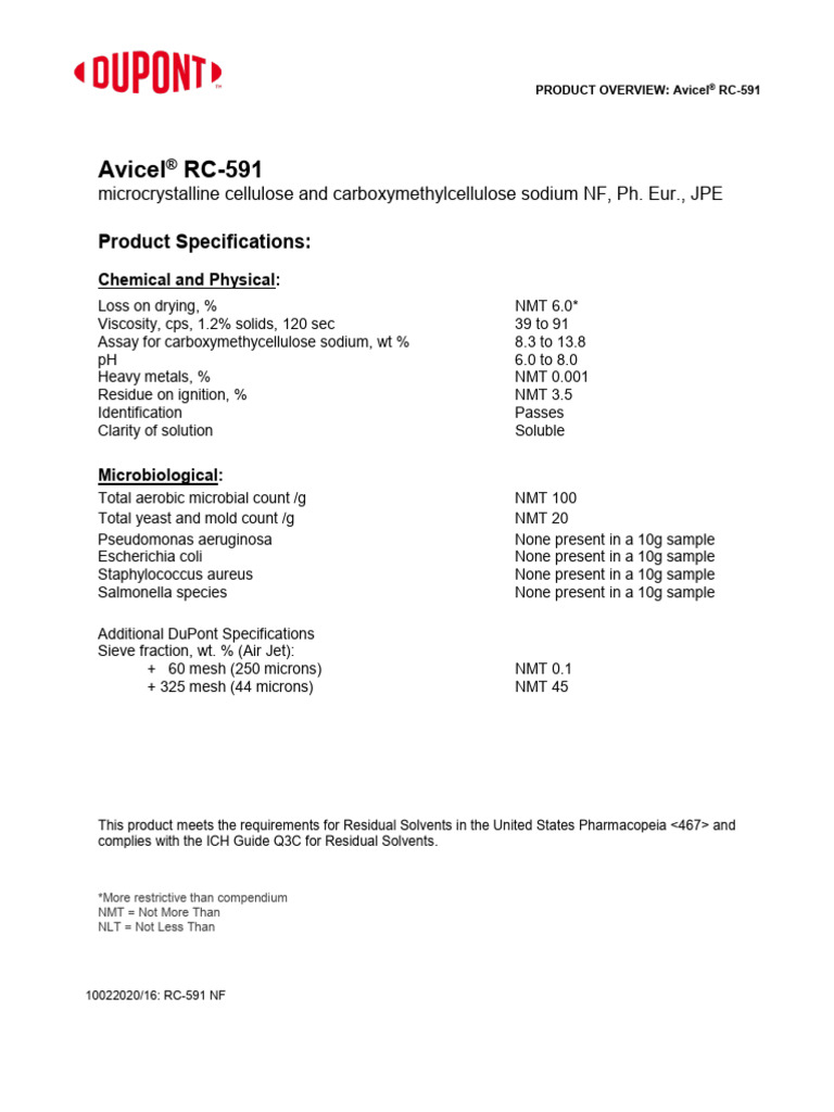 AVICEL RC 591_Product specification | PDF | Trademark