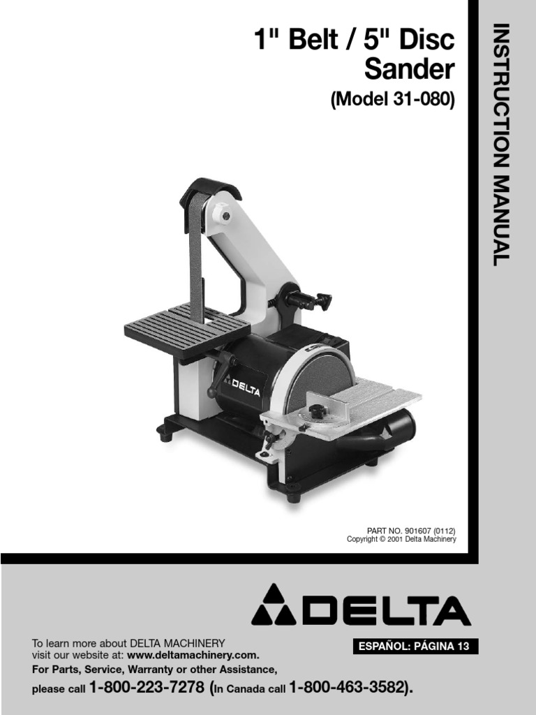 Delta Model 31 080 1 Belt Sander Manual | PDF | Ac Power Plugs And ... Delta Model 31 080 1 Belt Sander Manual | PDF | Ac Power Plugs And ...