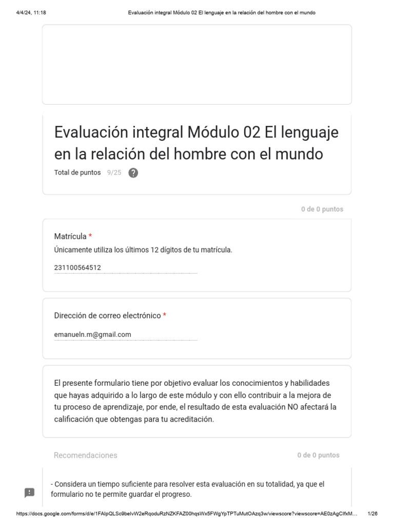 Evaluación integral Módulo 02 El lenguaje en la relación del hombre con el mundo | PDF ...
