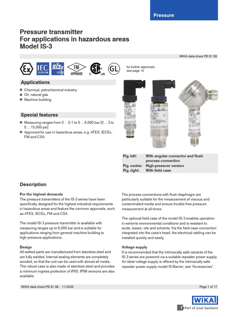 Pressure Transmitter - Data Sheet | PDF | Electrical Connector | Electrical Engineering