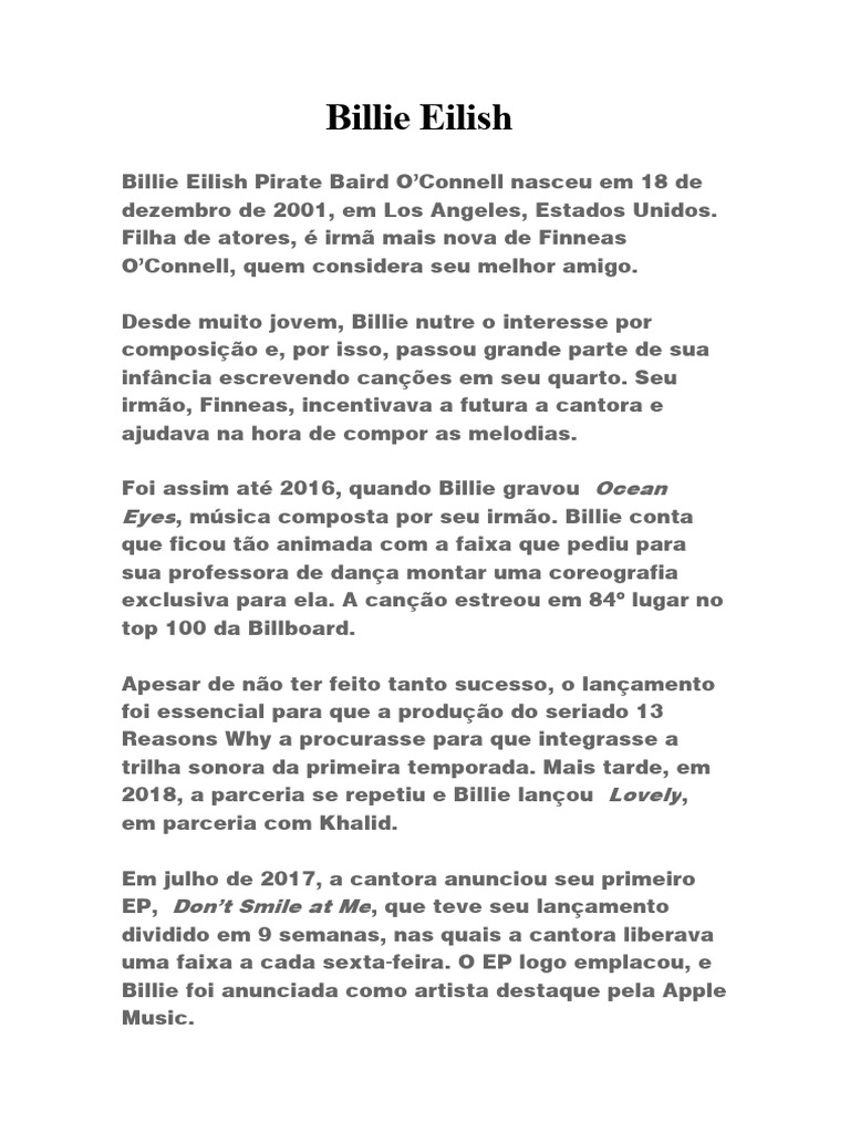 Billie Eilish | PDF | Música gravada | Gravação de som